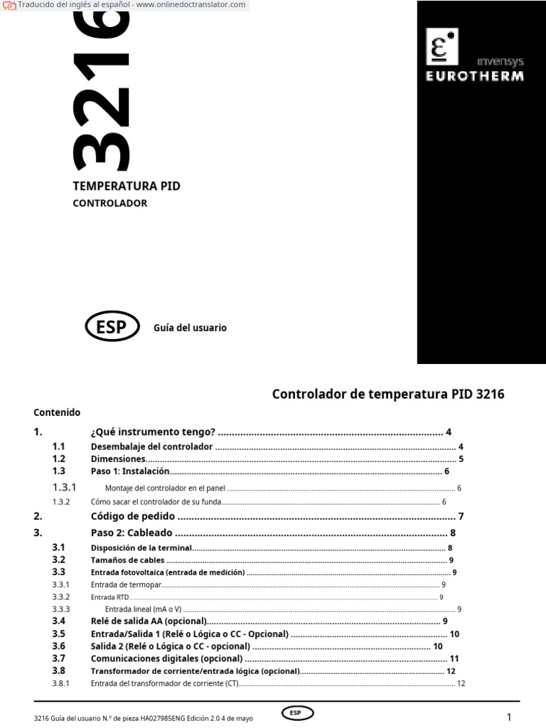 Eurotherm 3216 Controller Manual - En.es | PDF | Relé | Par termoeléctrico