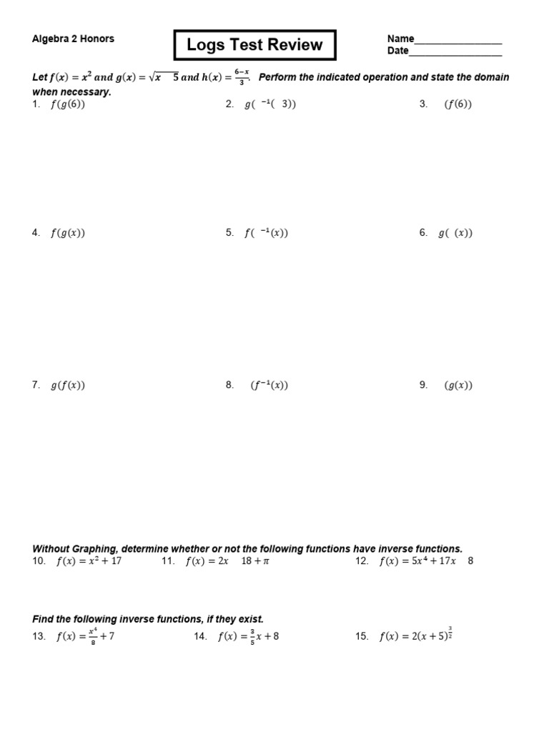 Logarithms Test Review 2016 | PDF | Logarithm | Function (Mathematics)