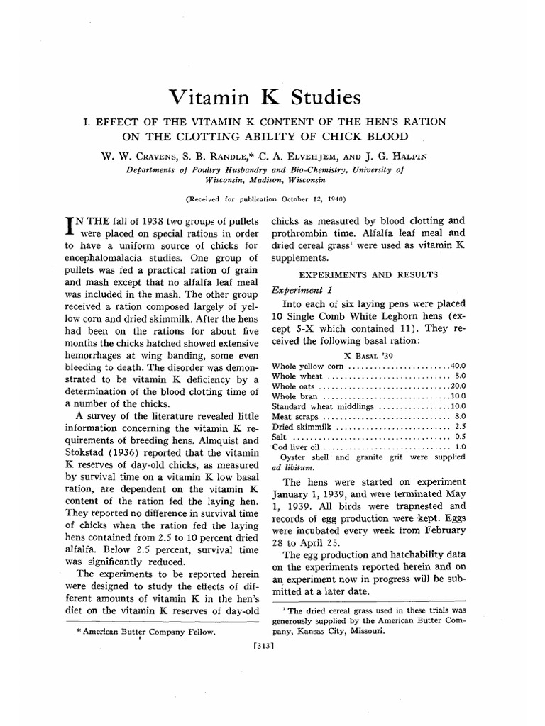 Vitamin K Studies I Effect of The Vitamin K Content of The H - 1941 ...