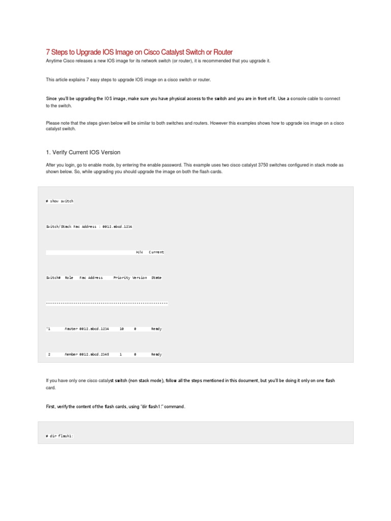 7 Steps To Upgrade Ios Image On Cisco Catalyst Switch Or Router Pdf Network Switch Data
