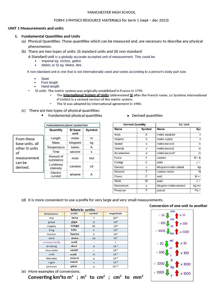 F3 Physics End Term1 Revision 2024 | PDF | Observational Error | Accuracy And Precision