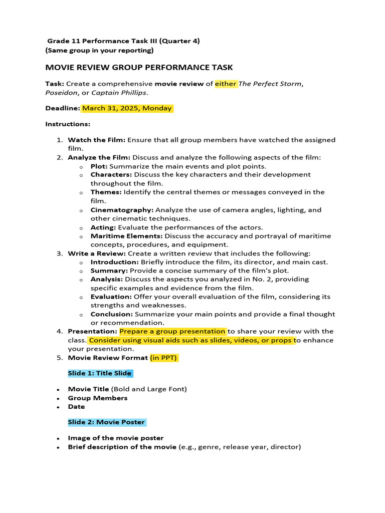 Movie Review Performance Task 3 Raw | PDF | Cinematography | Human ...