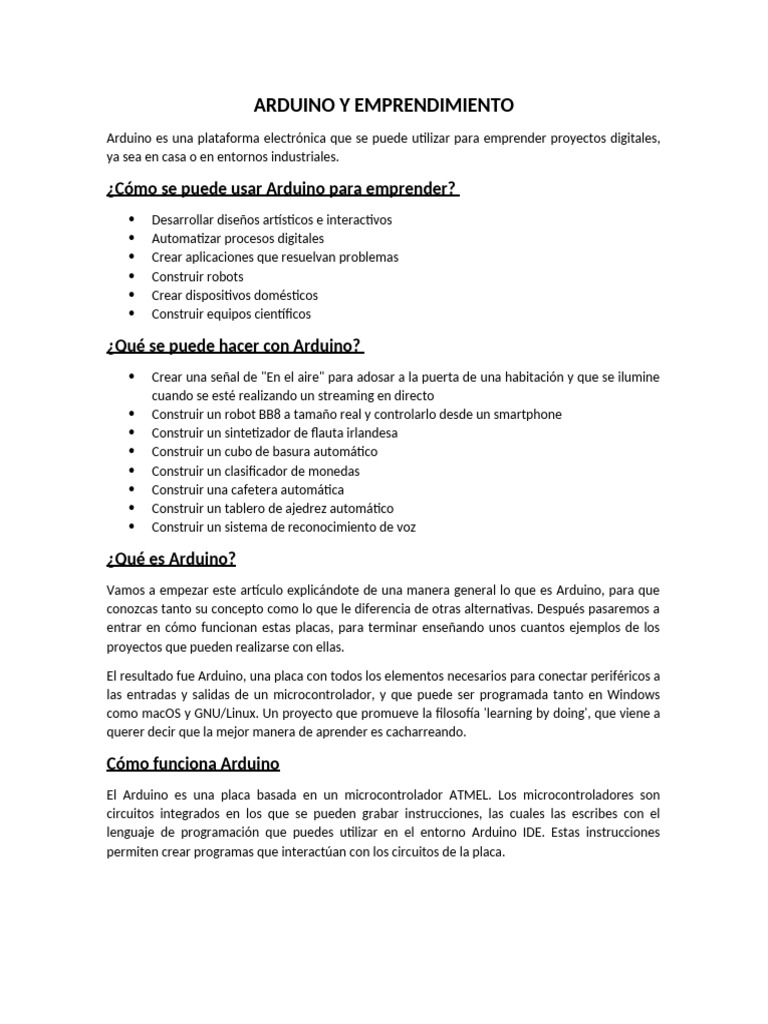 ARDUINO Y EMPRENDIMIENTO | PDF | Arduino | Periférico