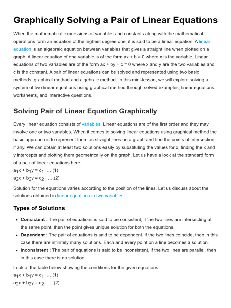 Linear Equations - 1 - Pair | PDF | Equations | System Of Linear Equations