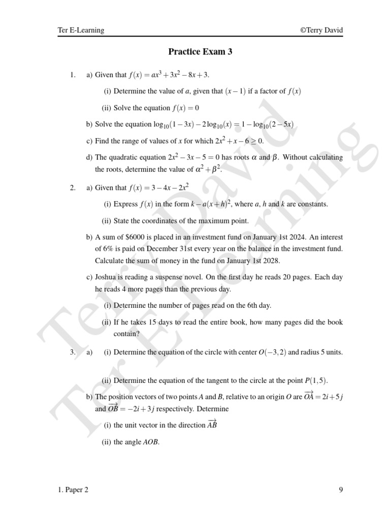Model Exam 3 (Terry David) | PDF | Circle | Sphere