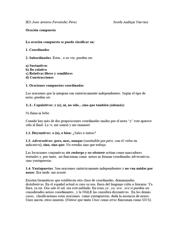 Coordinadas Sintaxis | PDF