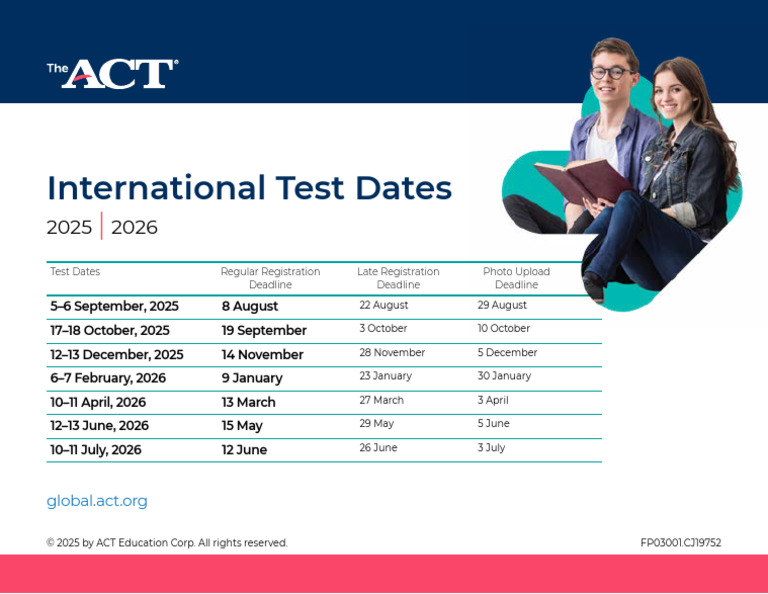 2026 International Test Dates Schedule | PDF