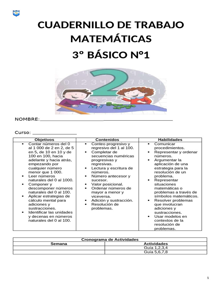 Guía-N°1-De-Matemáticas-3ro-Básico UNIDAD 0 | PDF