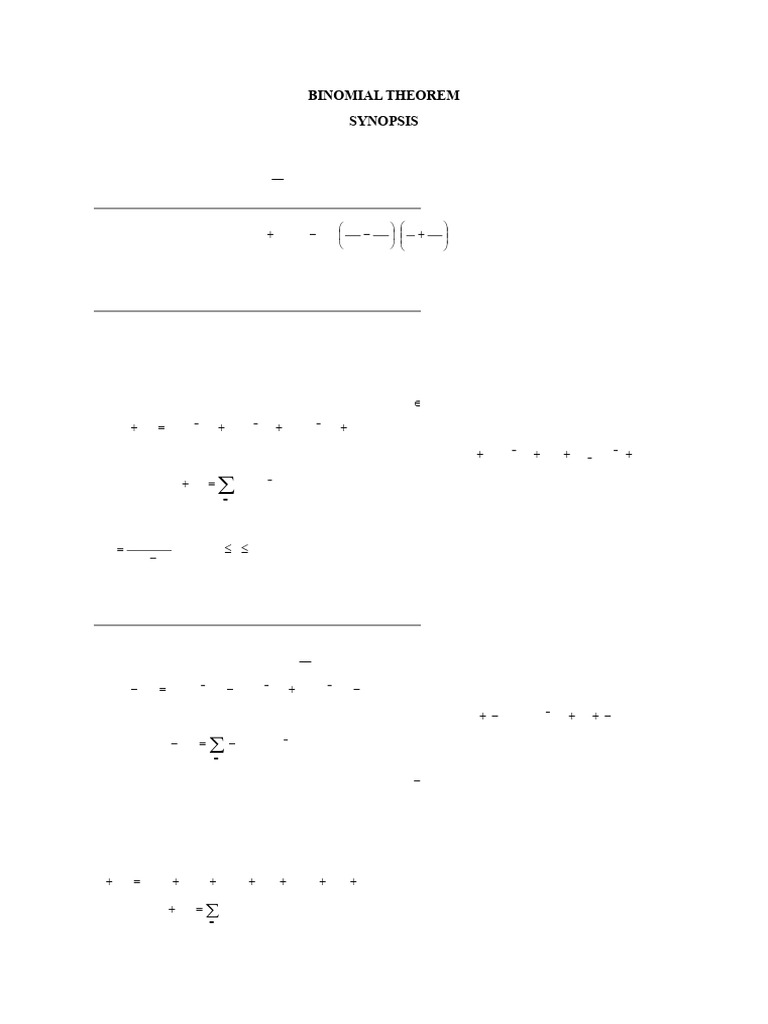 Binomial Theorem - Synopsis | PDF | Summation | Discrete Mathematics