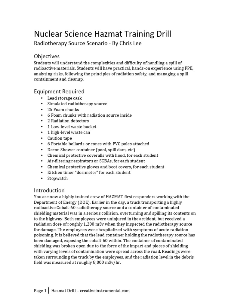 Radiation Hazmat Training Drill Guide | PDF | Radiation Protection ...