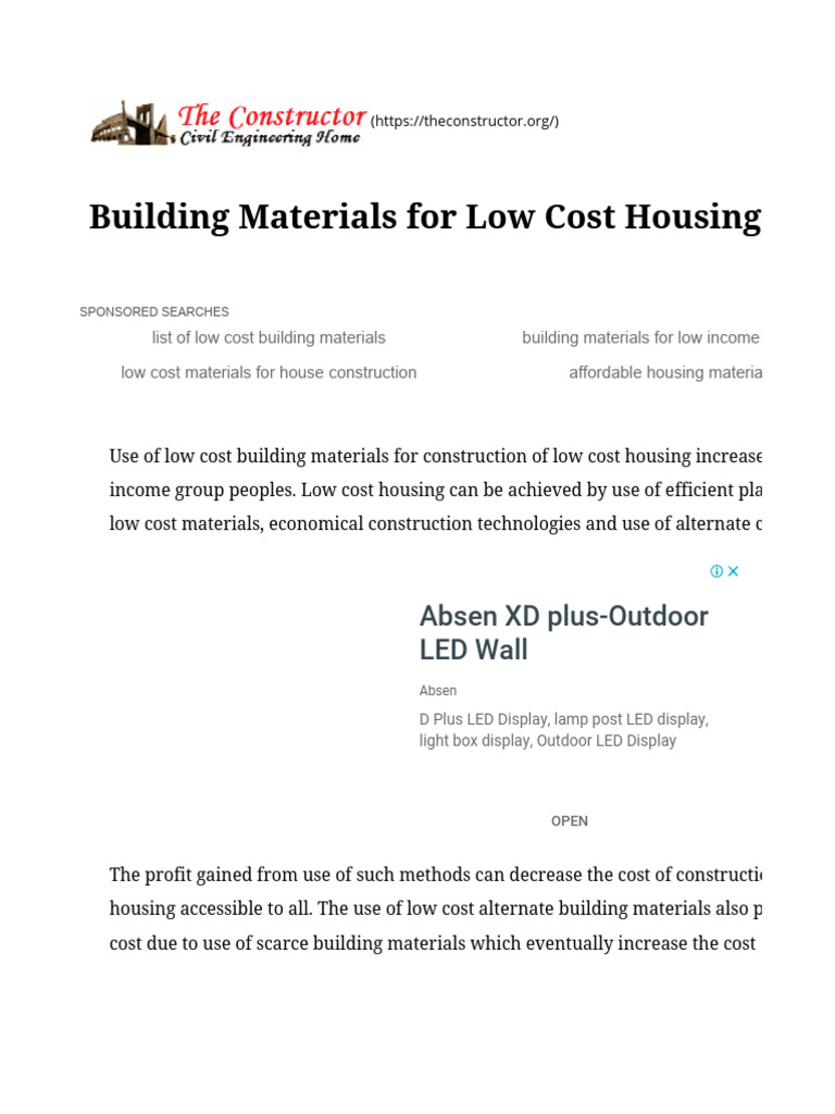 Low Cost Building Materials For Low Cost Housing Construction | PDF ...