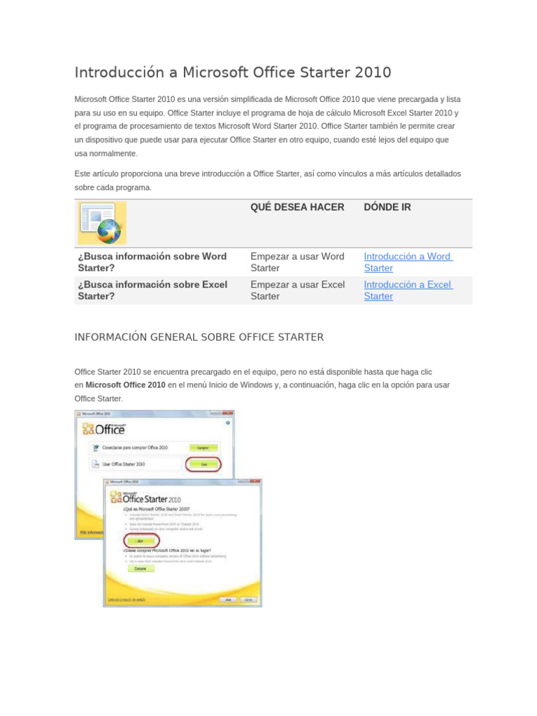 Introducción A Microsoft Office Starter 2010 | PDF | Microsoft Office | Microsoft Office 2010