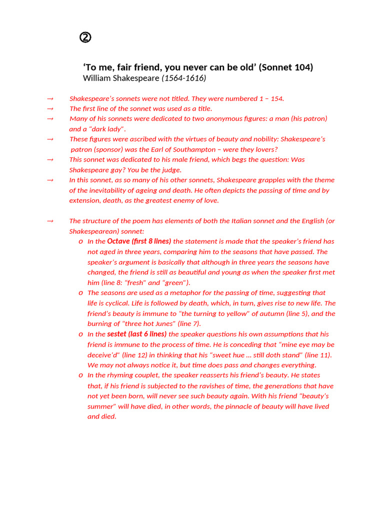 TO ME FAIR FRIEND Annotated | PDF | Shakespeare's Sonnets | Literary ...