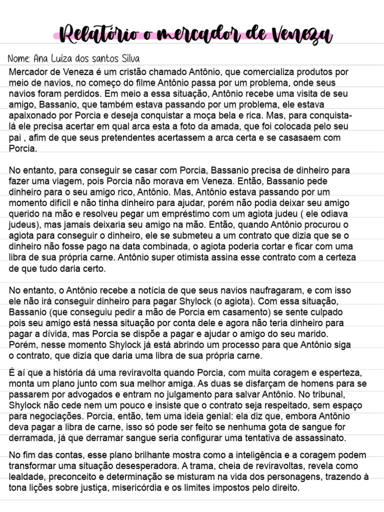 Relatório Filme o Mercador de Veneza | PDF | O Mercador de Veneza