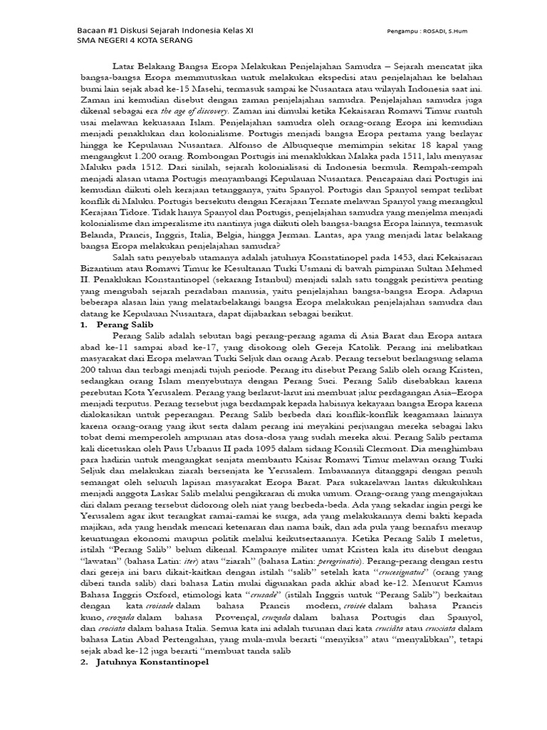Bacaan #1 Sejarah Indonesia Kelas Xi | PDF