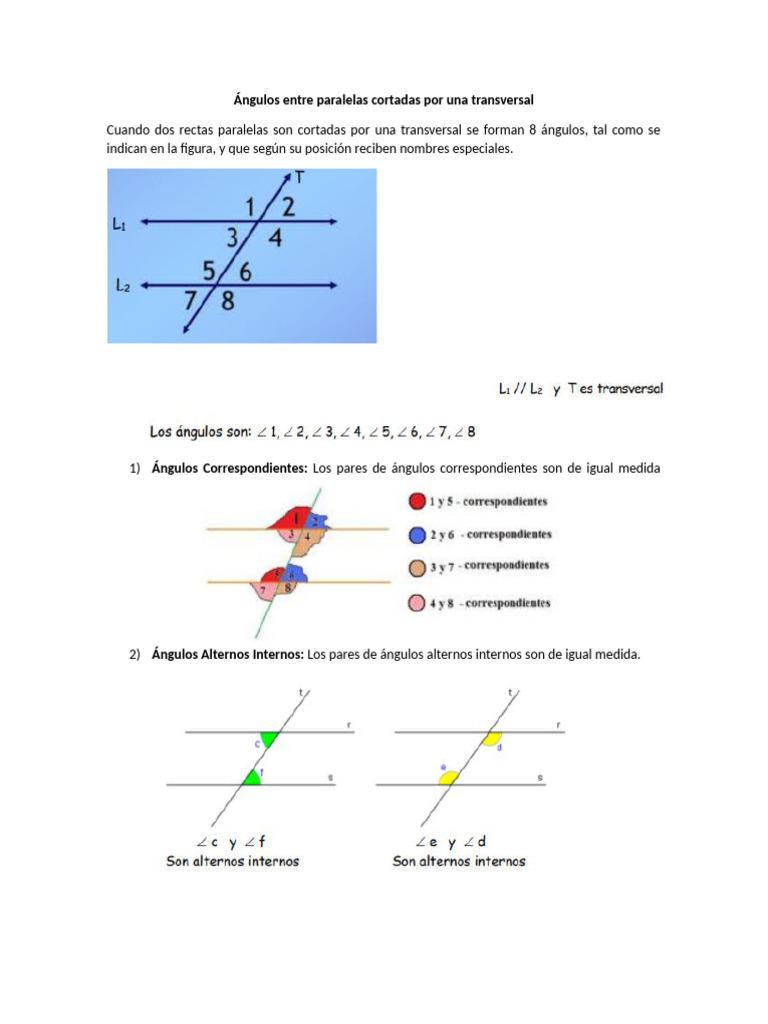 Ángulos Entre Paralelas Cortadas Por Una Transversal | PDF