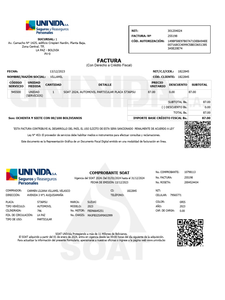 Formulario SOAT-105150 | PDF | Factura