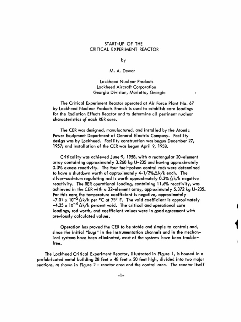 Critical Experiment Reactor - Georgia Nuclear Aircraft Laboratory | PDF ...