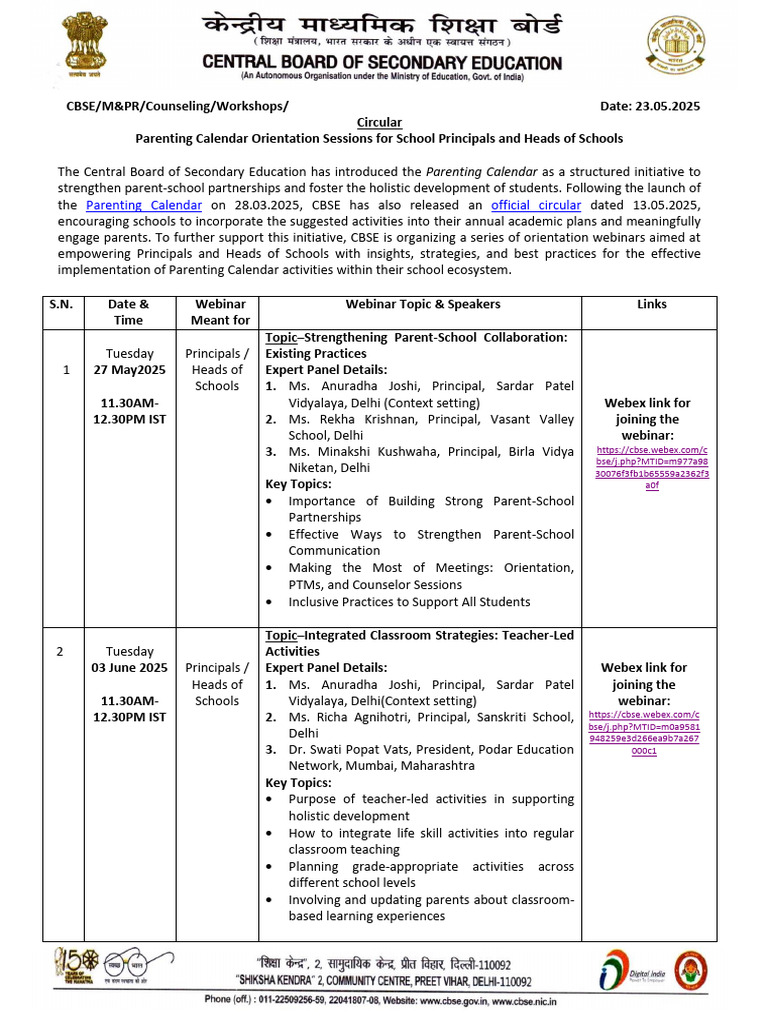 Circular Parenting Calendar Orientation Sessions23052025 | PDF ...