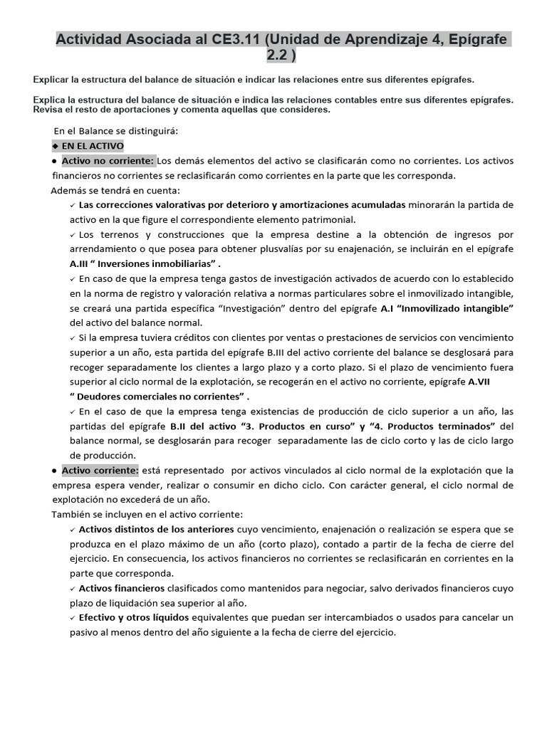 Actividad Asociada Al CE3.11 (Unidad de Aprendizaje 4, Epígrafe 2.2) | PDF | Valor neto | Hoja ...