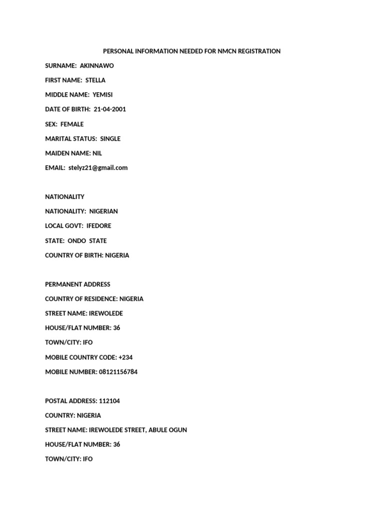 Stella NMCN Registration | PDF