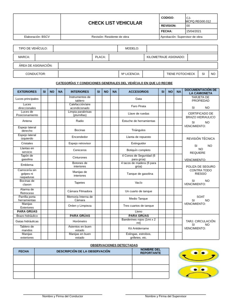 GSRCH - REG00.012 - Check List Vehicular | PDF | Carros deportivos ...