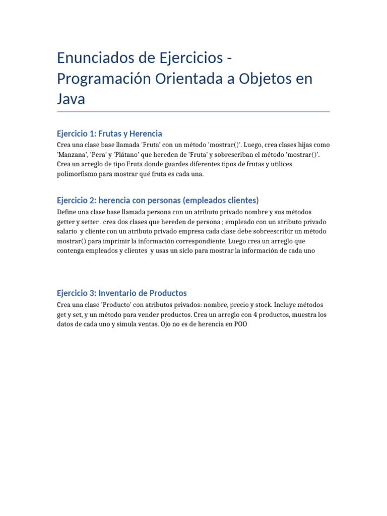 Enunciados Ejercicios Java | PDF