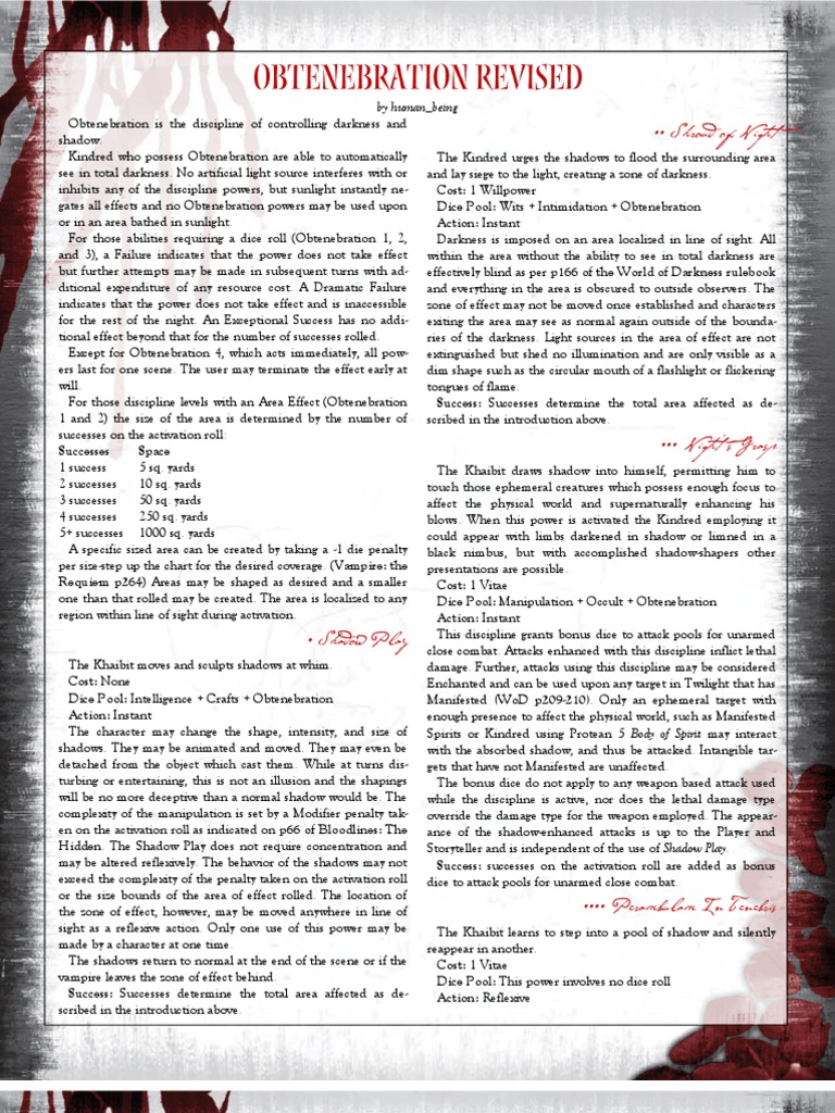 Obtenebration Revised | PDF | Vampires | Lighting