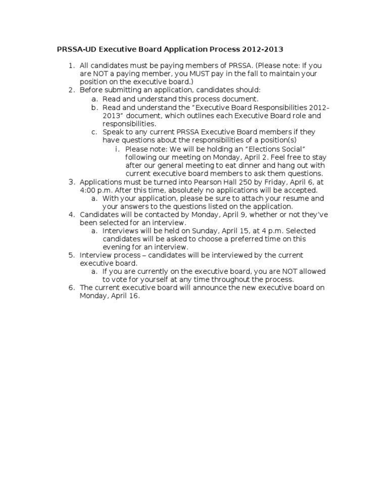 Prssa Ud Executive Board Application Guide Pdf