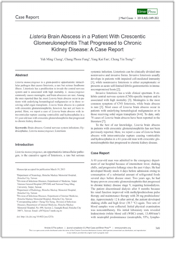 Listeria Brain Abscess in A Patient With Crescentic Glomerulonephritis ...