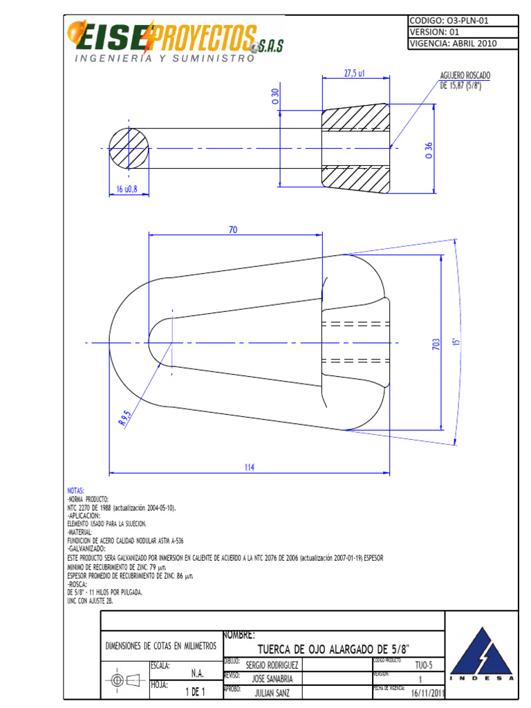 Ficha Tecnica Tuerca de Ojo | PDF | Rieles | Metalurgia