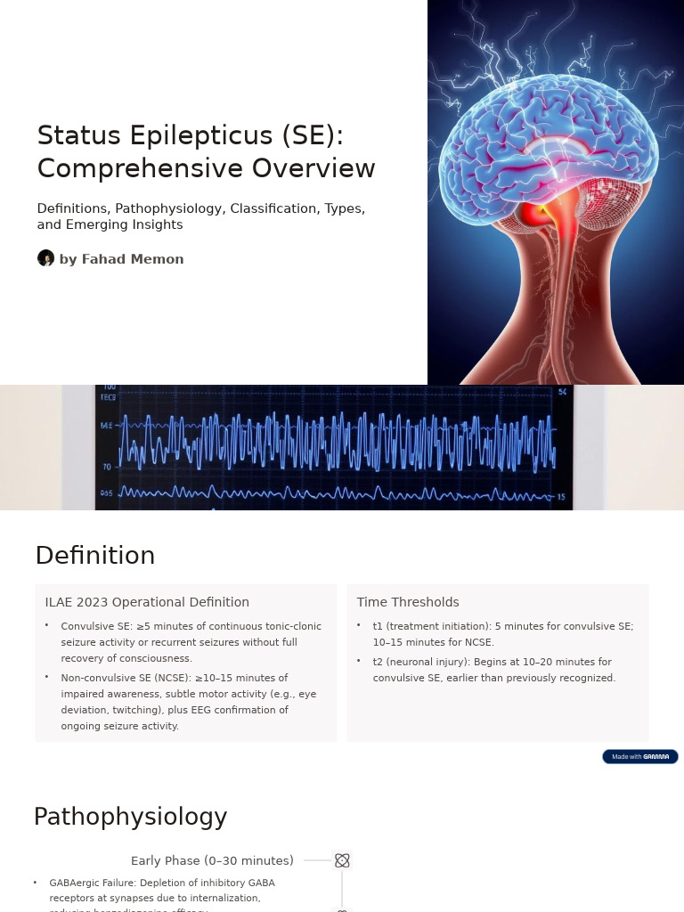 Status Epilepticus SE Comprehensive Overview | PDF | Epilepsy | Medicine