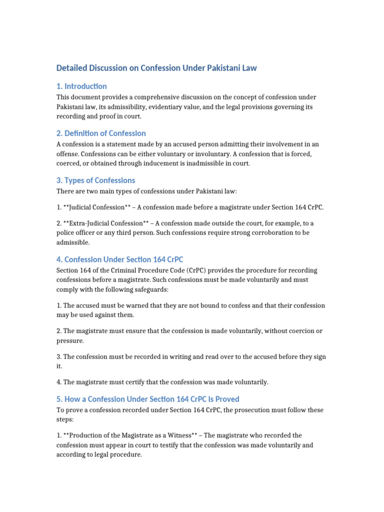Detailed Confession Under Pakistani Law | PDF | Confession (Law ...