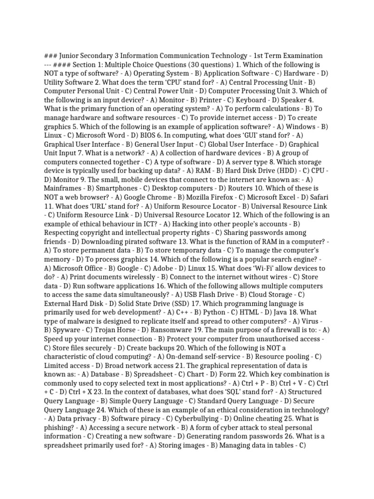 Lesson Plan For Information Communication Technology Junior Secondary 3 ...