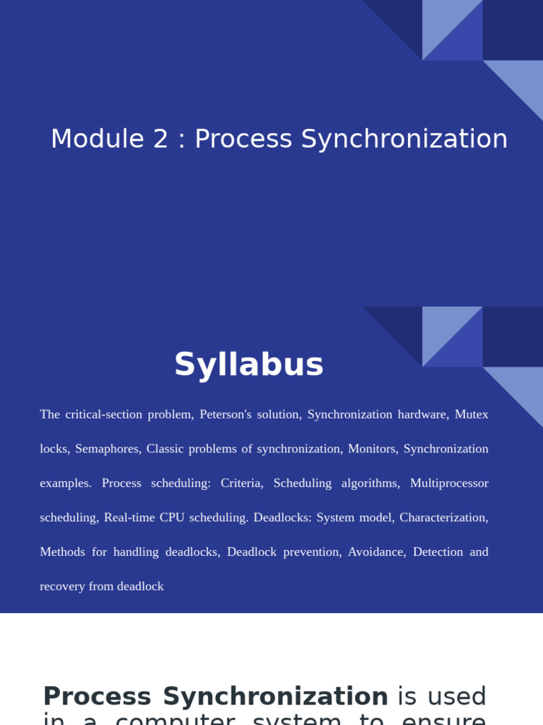 Module 2: Process Synchronization | PDF | Scheduling (Computing) | Process (Computing)
