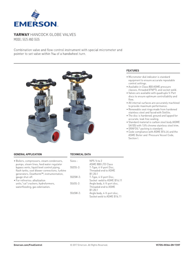 Data Sheets Yarway Hancock Globe Valves Yarway en en 5197422 | PDF ...