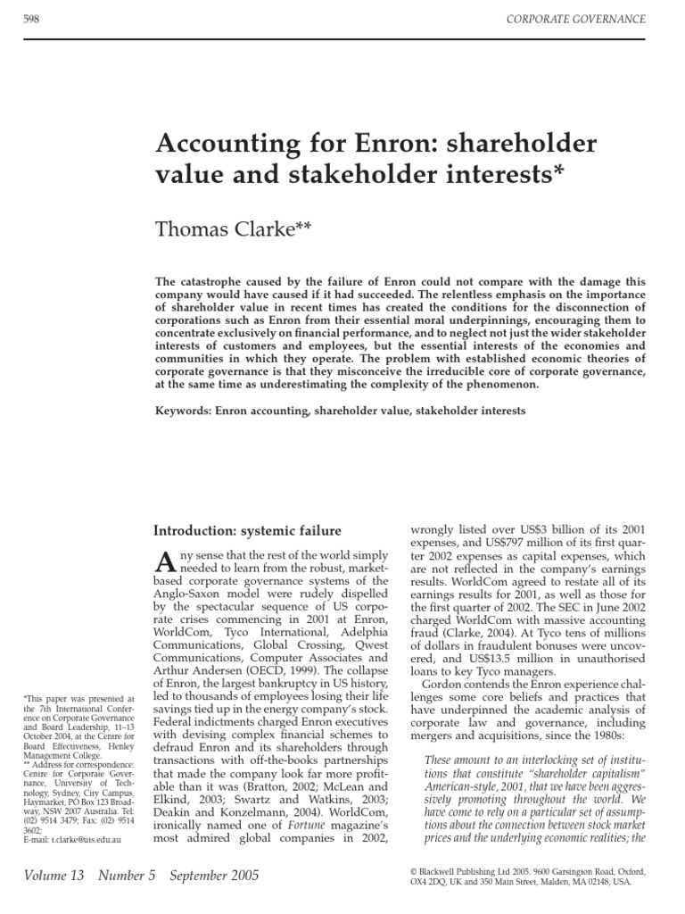 Enron's Impact on Corporate Governance | PDF | Enron | Corporate Governance