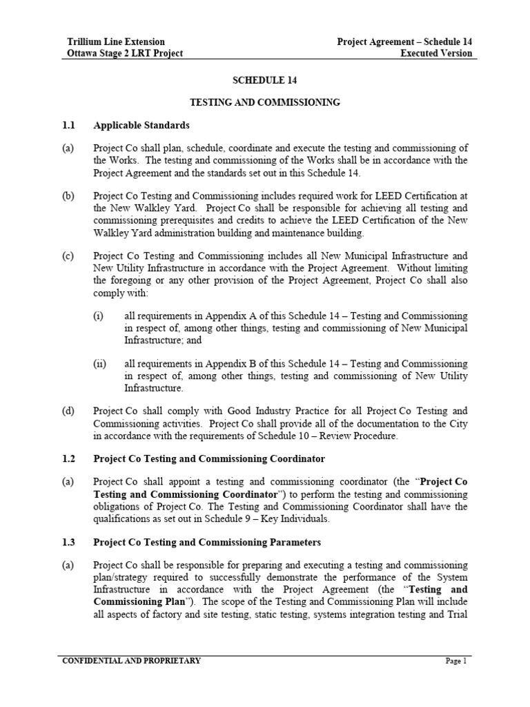 Trillium Line PA Schedule 14 - Testing and Commissioning - Executed ...