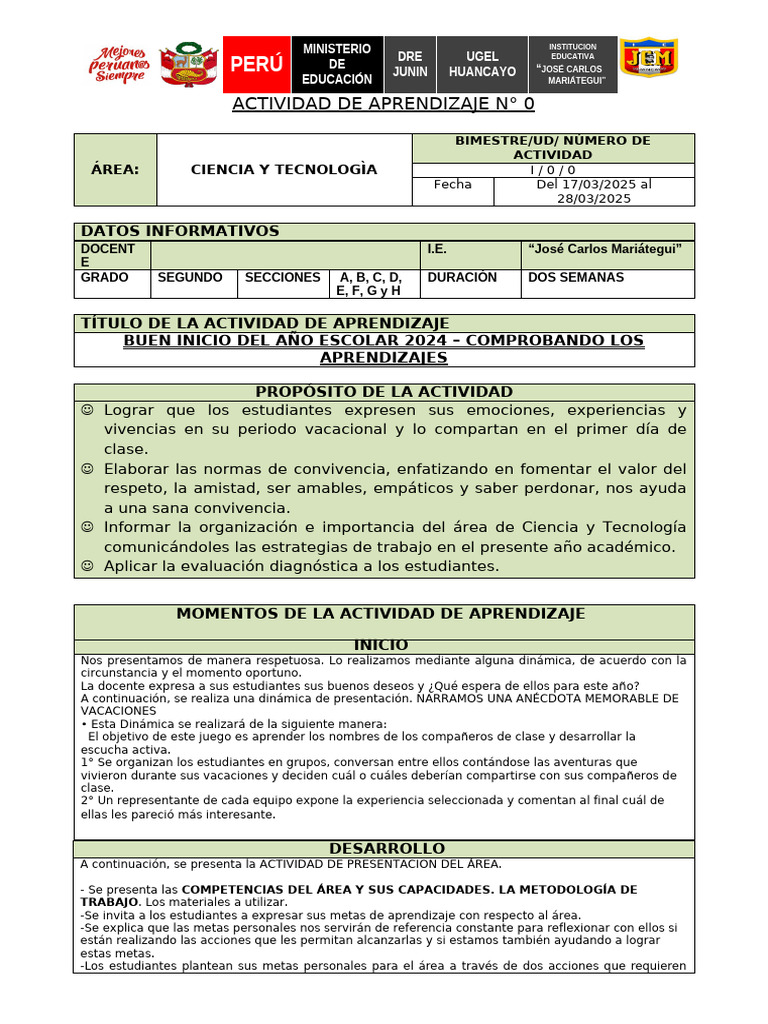 2025- SESIÓN CERO C y T | PDF | Aprendizaje | Modificación de ...