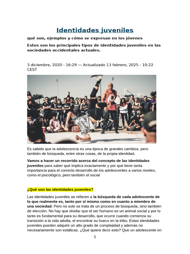 Identidades Juveniles 2 | PDF | Autoestima | Adolescencia