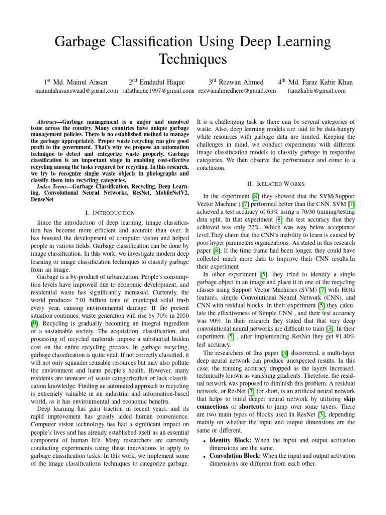 A 12 Garbage Classification Using Deep Learning Techniques | PDF | Deep Learning | Applied ...