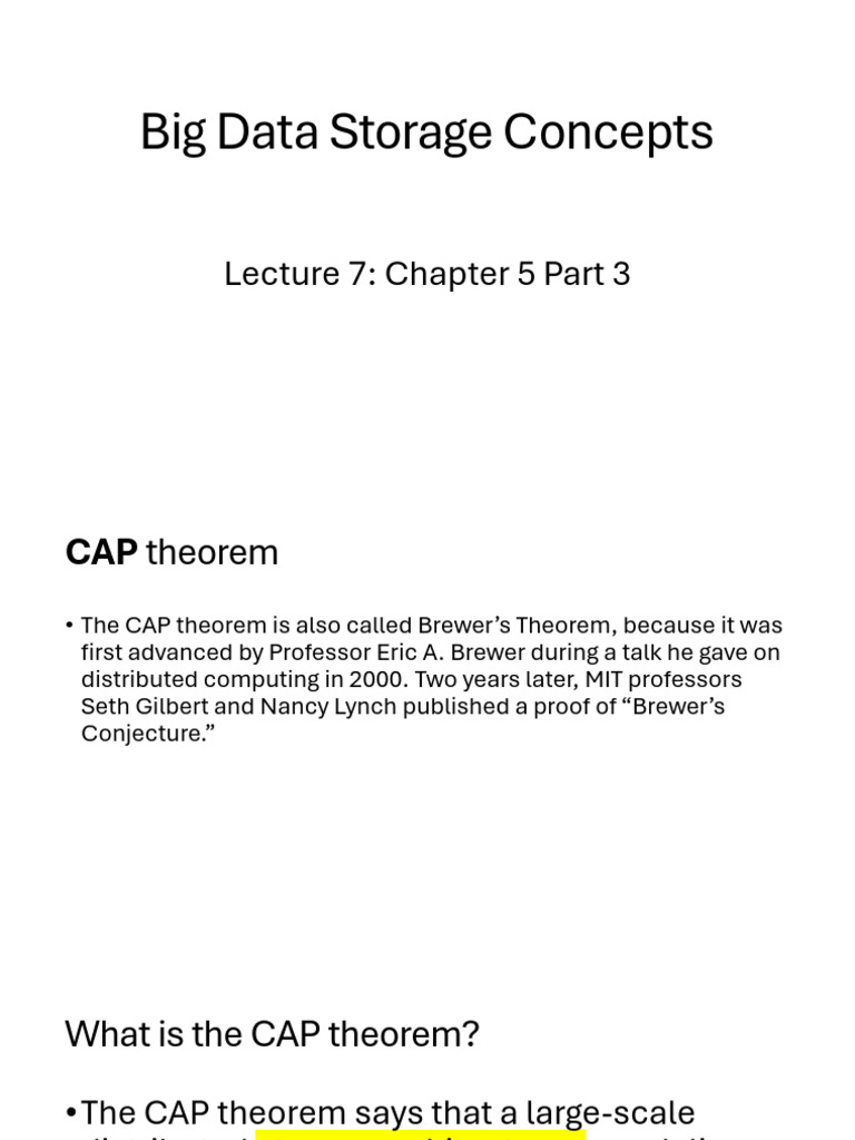 Lecture 7 Chapter 5 Part 3 Big Data Storage Concepts | PDF | Big Data ...
