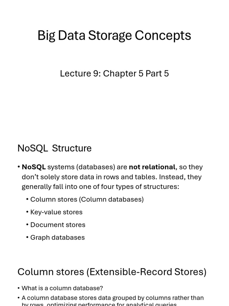 Lecture 9 Chapter 5 Part 5 Big Data Storage Concepts | PDF | Databases | Database Index