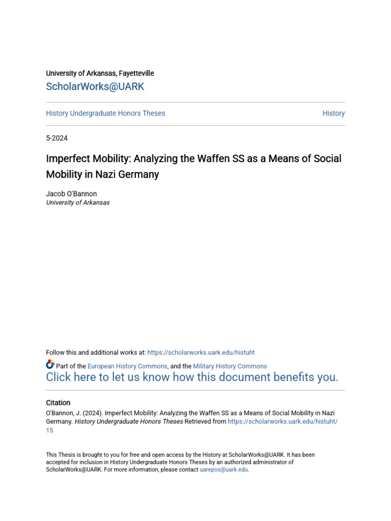 Imperfect Mobility - Analyzing The Waffen SS As A Means of Social | PDF ...