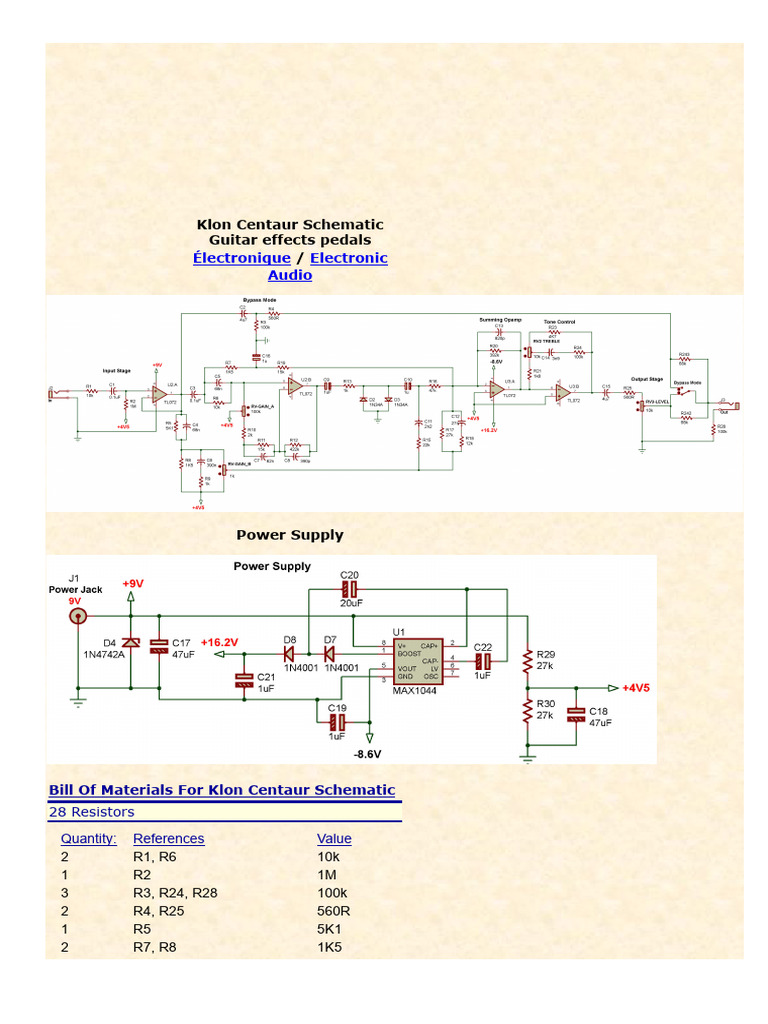 Klon Centaur Schematic and BOM | PDF