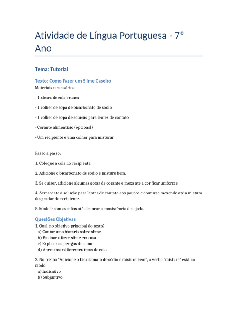 Atividade Tutorial 7ano | PDF
