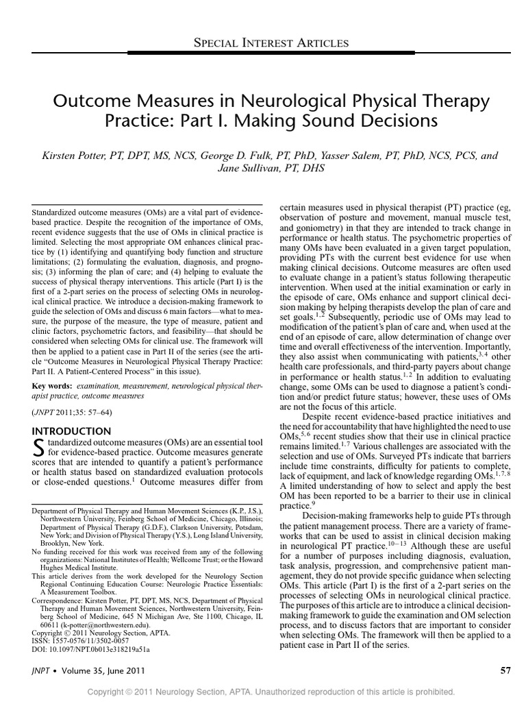 Article - Outcome Measures in Neurological Physical Therapy Practice ...