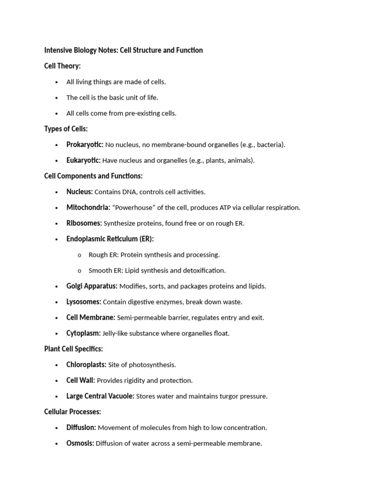 Cell Structure and Function Overview | PDF
