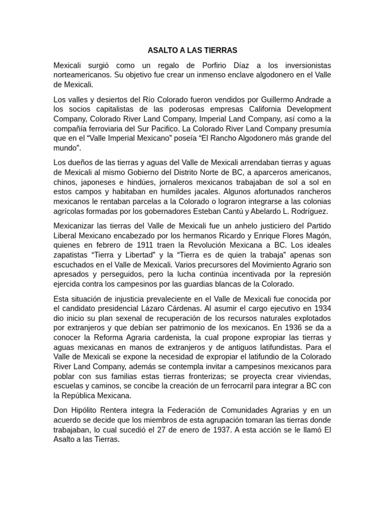 Asalto a las Tierras en Mexicali | PDF | México | Reforma agraria
