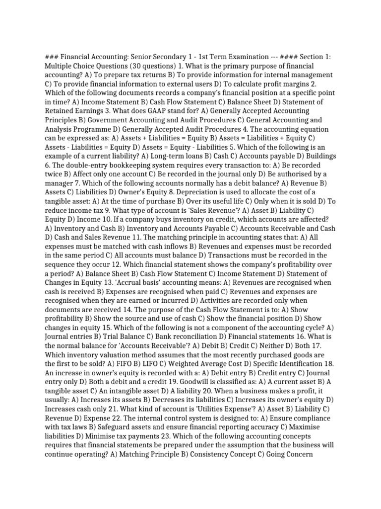 Lesson Plan For Financial Accounting Senior Secondary 1 Title 1st Term ...